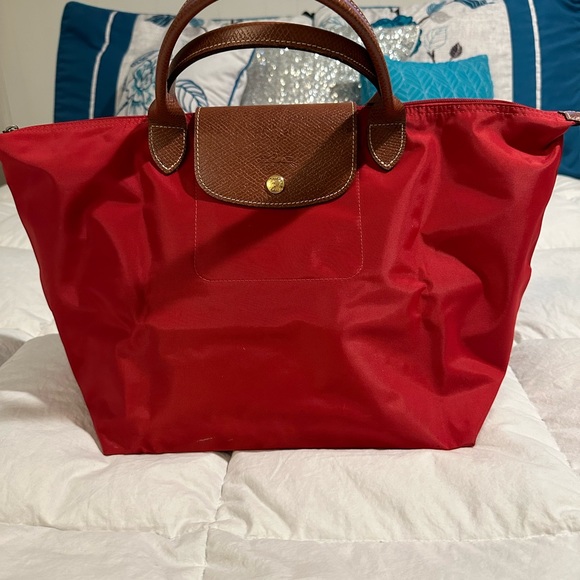 Longchamp | Bags | Longchamp Le Pilage Medium Top Handle Red | Poshmark